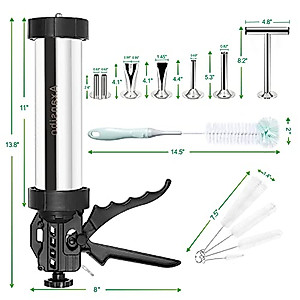 Upgraded 1.57LB Large Capacity Stainless Steel Jerky Gun Sausage Stuffer Machine Beef Jerky Gun Sausage Maker Jerky Shooter Jerky Gun Kit with 5 Nozzles 5 Brushes & Meat Pusher