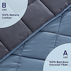 SLEEP ZONE Reversible Cooling Weighted Blanket 20 lbs Queen 60x80 inches Pressue Relief Blanket for Adults with Premium Glass Beads (Blue+Grey)