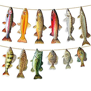 Ushinemi Fishing Birthday Decorations, Gone Fishing Party Supplies Sunfish Trout Bass Fishing Banner for Adults and Kids