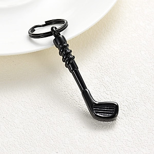 constantlife Cremation Golf Clubs Jewelry for Ashes Urn Necklace Keepsake 316L Stainless Steel Memorial Pendant (Keychain-Black)
