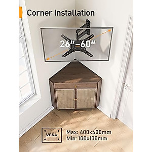 Perlegear UL Listed Full Motion TV Mount for Most 26–60 inch Flat or Curved TVs up to 82 lbs, Wall Mount TV Bracket with Articulating Arms, Tool-Free Tilt, Swivel, Extension, Max VESA 400x400mm, PGMF3