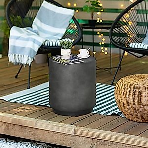 HOMCOM Round Side Table, Lightweight Accent Table with Concrete Finish, End Table with 4 Adjustable Feet for Indoor, Outdoor, Dark Gray