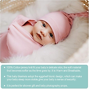 OWLOWLA Newborn Swaddle and Headband Set Jersey Cotton Swaddle Hat Set Receiving Blanket for Baby Boy Girl(Olive)