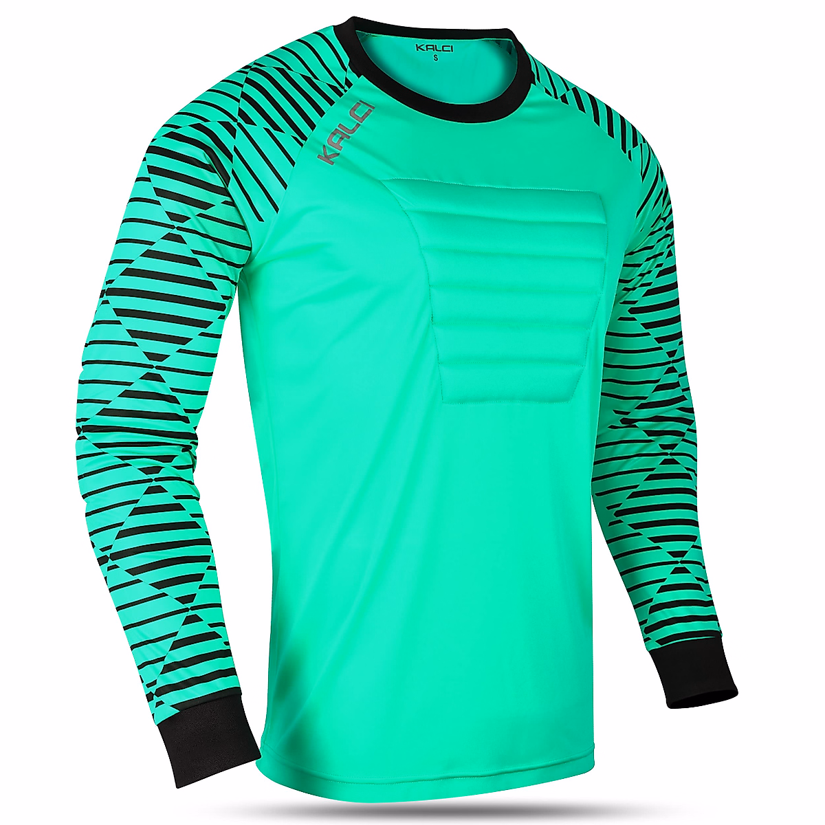 Kalci Soccer Goalie Jersey Padded Football Shirt for Adult/Kids Long Sleeve Football Padded Shirt Mens Goalkeeper Jersey Sea Green-AL