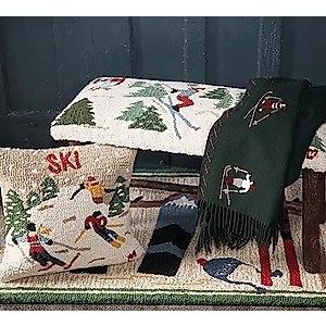 Chandler 4 Corners Artist-Designed Ski Hand-Hooked Wool Decorative Throw Pillow (18” x 18”) Ski Pillow for Couches & Beds - Easy Care & Low Maintenance - Square Winter Pillow for Cabins & Lodges
