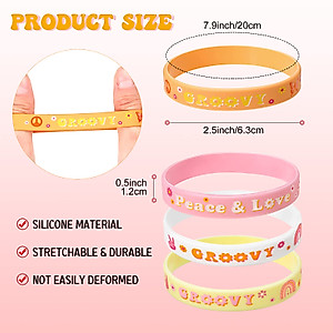 28 Pieces Groovy Retro Hippie Silicone Wristbands Daisy Flower Peace and Love Rubber Bracelets Daisy Party Favors for Kids adults 60s 70s Two Groovy themed Birthday Party Decoration Supplies