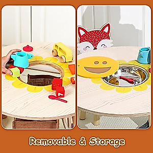 Xylolin Wooden Kids Table and Chairs Set, 4 Pieces Play Table with Animal Themed Chairs for Toddlers Drawing Reading Arts Crafts Snack Time, Boys Girls Playroom School Home Daycare