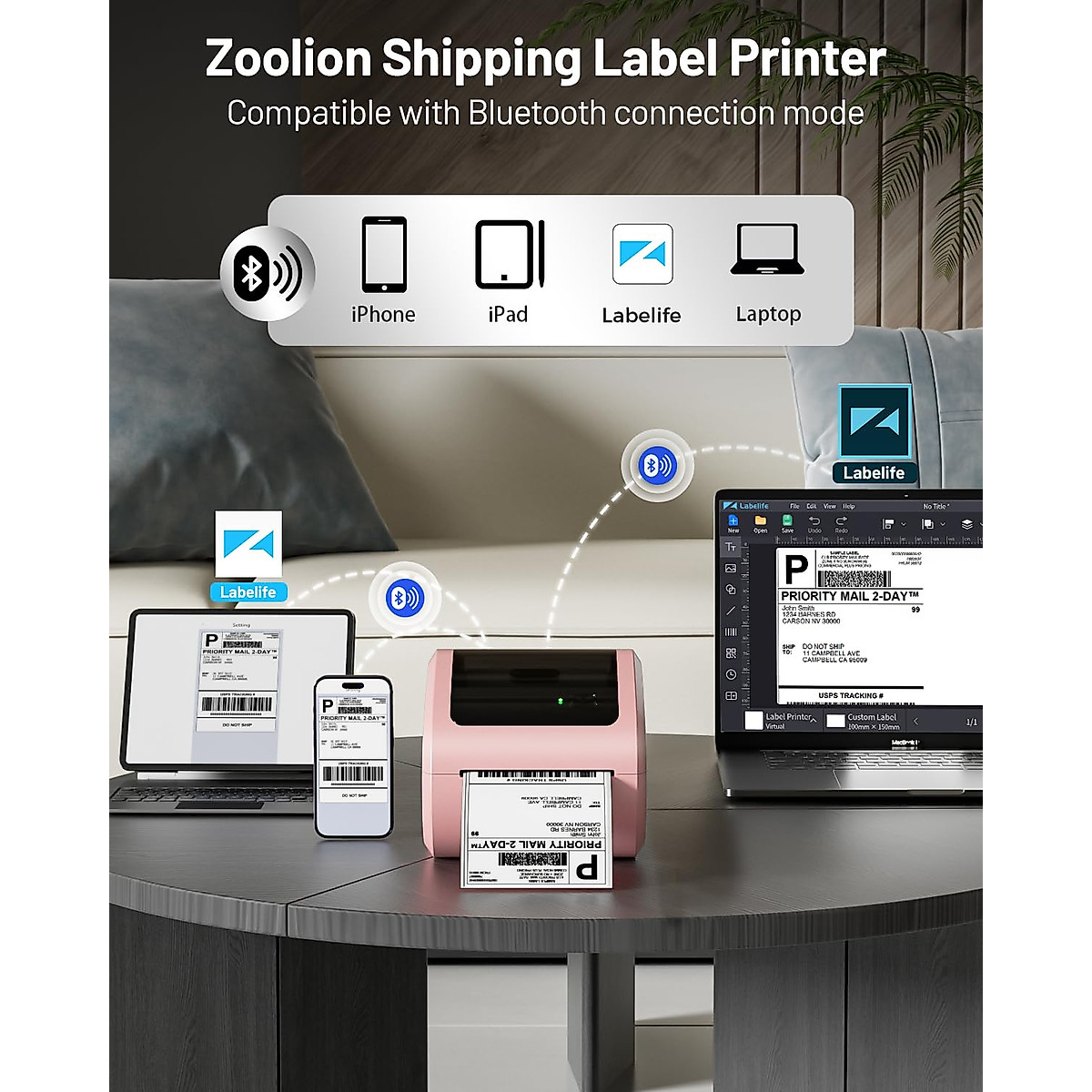 Bluetooth Shipping Label Printer for Small Business & Home Use, Thermal Printer Supports 4x6 Inch Thermal Labels, Compatible with Phones & Laptops. Label Printer for USPS Esty eBay Shopify UPS Amazon