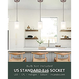 Eietonte 1-Light Mini Pendant Light Fixtures, Industrial Chandelier Hanging Ceiling Light with Opal White Shades, Adjustable Height, Brushed Nickel Pendant Lighting for Kitchen Bedroom Hallway, 2 Pack