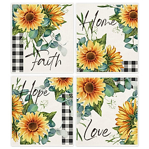 Whaline 4Pcs Sunflower Swedish Dishcloths Sunflower Kitchen Dish Towel Reusable Love Home Cotton Kitchen Towels for Baking Cooking Home Kitchen Bathroom Decor, 6.7 x 7.7Inch