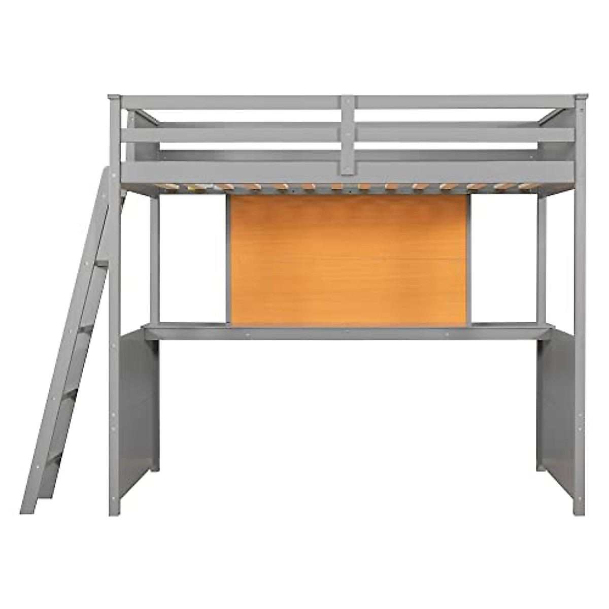 Lifeand Twin Size Loft Bed with Desk and Writing Board, Wooden Loft Bed with Desk,Gray