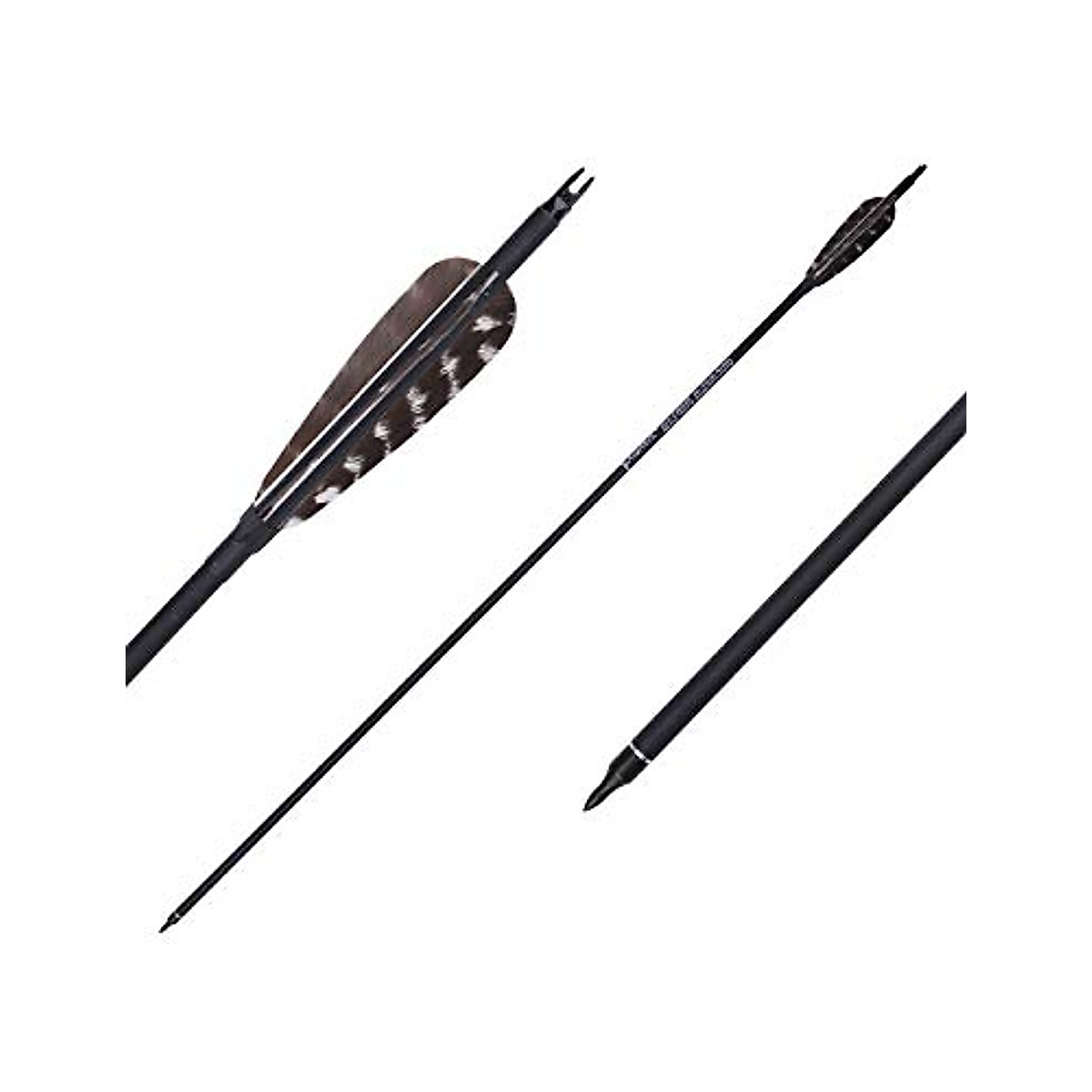 PANDARUS Archery 31-Inch Carbon Hunting Arrows, Turkey Feather Fletching with Replaceable Points, Targeting Practice Arrows Spine 500 for Recurve bow, Longbow, Traditional bow (Black flower)