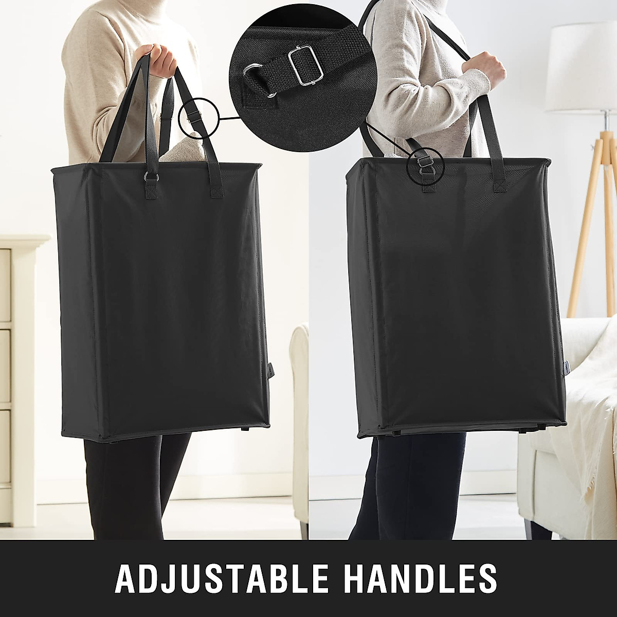 Slim Laundry Hamper with Adjustable Long Handles, 45L Small Laundry Baskets with Mesh Top, Narrow Dirty Clothes Hamper for Bedroom, Closet, and Bathroom - Black