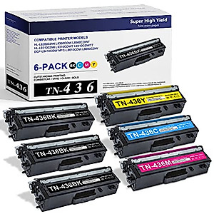 TN-436 TN436 Toner Cartridges - Drawn Compatible TN436BK/C/M/Y TN436 Super High Yield Toner Replacement for Brother HL-L8360CDW HL-L8260CDW MFC-L8900DW L8610CDW Printer,(6Pack,3BK/1C/1M/1Y)