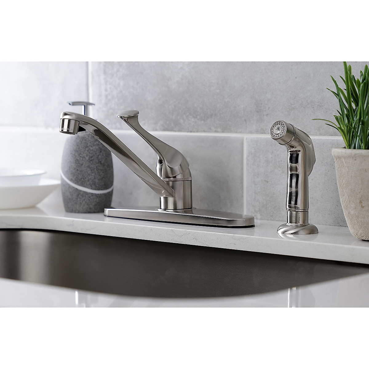 Kingston Brass KB572SNSP 8" Centerset Kitchen Faucet, Brushed Nickel