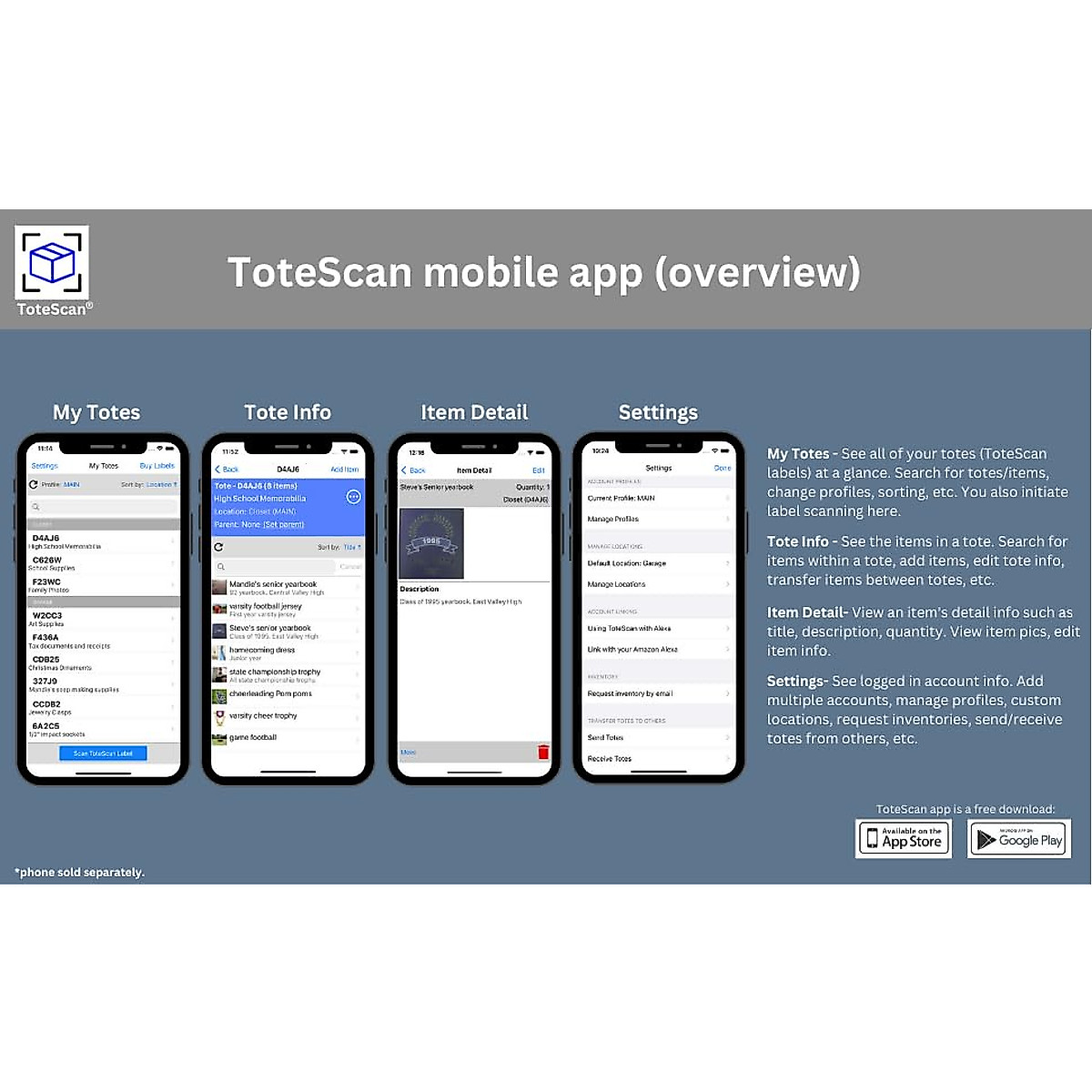 ToteScan Intelligent QR Labels for organizing & Storage (45 Unique Labels, 2.5"x3")