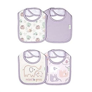 Ingenuity Easy Eater 4-Pack Absorbent Terry-Backed Cotton Baby Bib Set for Eating or Teething - Grazy