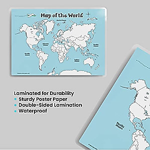 MWB Blank World Map Poster For Kids - Educational World Map Poster with Dry Erase Marker for Classroom or Home | Earth Wall Map for Kids | 18" x 24" Laminated Poster