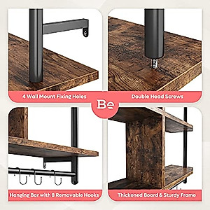 Bestier 41.5" Floating Pipe Shelving 3 Tier Industrial Wall-Mounted Ladder Shelf Hanging with Circular Tube, Wood Display Bookshelf Storage for Living Room Kitchen Balcony, Rustic Brown