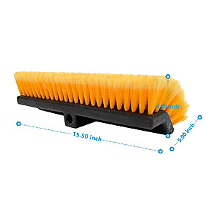 CARCAREZ 15" Flow-Thru Bi-Level Car Wash Brush Head Fits for RV Cleaning with Feather-Tip Bristles Orange