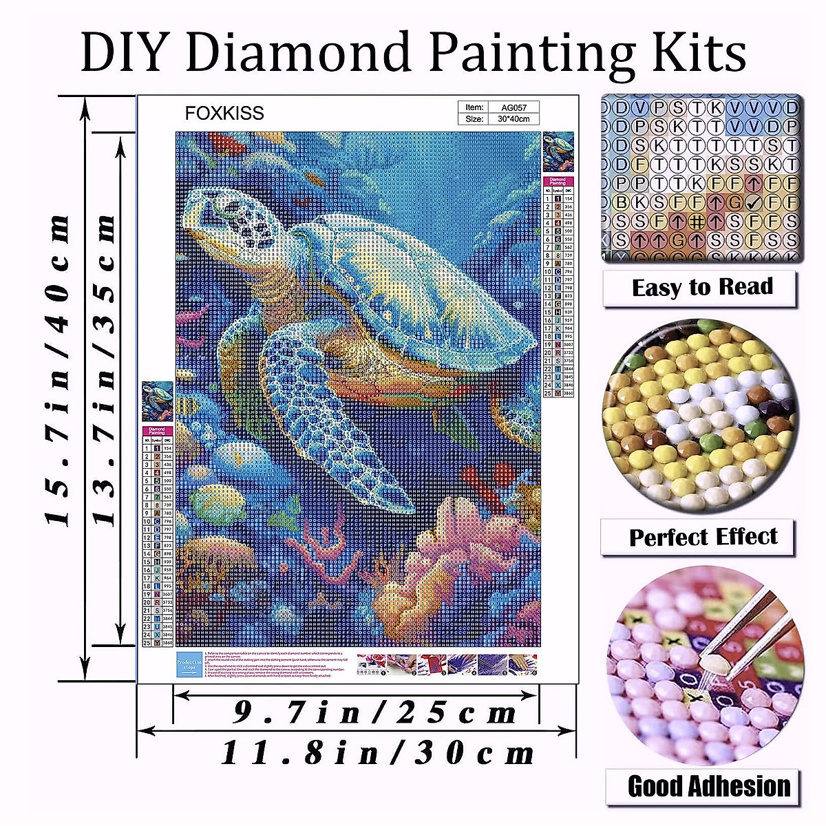 FOXKISS Sea Turtle Diamond Art Painting Kits for Adults, Full Drill Diamond Dots Paintings for Beginners, Round 5D Paint with Diamonds Pictures Gem Art Painting Kits DIY Crafts Kits 12x16inch