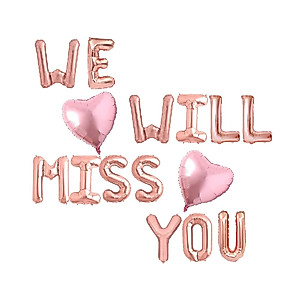 We Will Miss You Balloons, Rose Gold Mylar Farewell Party Sign, Going Away/Job Change/Travel/Retirement/Graduation Party Supplies