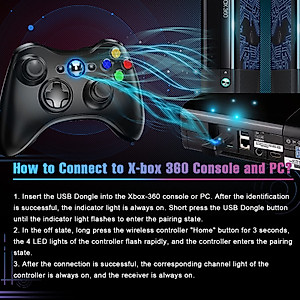 Gamrombo Wireless Controller for Xbox 360, PC Game Controller with Receiver 2.4GHz Gamepad Joystick Controller Compatible with Microsoft Xbox 360/Slim, Windows 7/8/10/11
