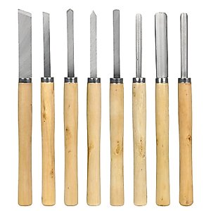 8Pcs Wood Lathe Tools, Professional Wood Turning Tools for Lathe Chisel Set with 2 Skew 1 Spear Point 1 Parting 1 Round Nose 3 Gouge Tools for Beginners Professionals Hobbyists