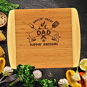 Dad Gift – Grillin Great Engraved 2-Tone Bamboo Cutting Board Custom Made For Grilling Fathers Day Birthday Christmas Grandpa Pop Pop Gifts From Grandkids Grandchildren (11.5x13.5)