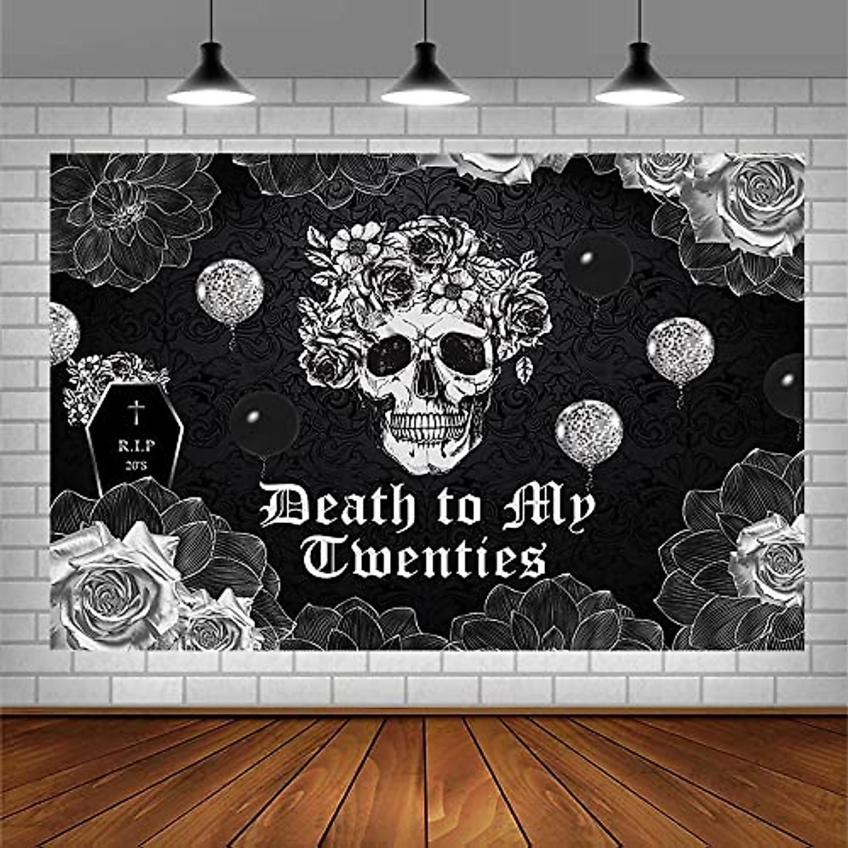 Sendy 7x5ft Death to My Twenties Backdrop for Thirties Birthday Party Decorations RIP 20s Funeral Youth Banner Gothic Skull Tombstone Black Photography Background Photo Booth Studio Props