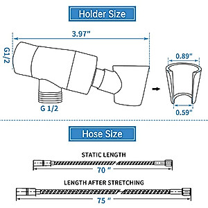 G-Promise All Metal Shower Head Holder with Hose | Solid Brass Adjustable Shower Arm Mount | 71 Inch Flexible Stainless Steel Hose | Wall Mount Handheld Shower Head Replacement (Chrome)