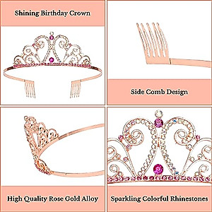 BAHABY Birthday Crown for Women It's My Birthday Sash & Rhinestone Tiara Set Birthday Sash and Tiara for Women Rhinestone Headband for Girl Glitter Crystal Hair Accessories for Party - Rose Gold