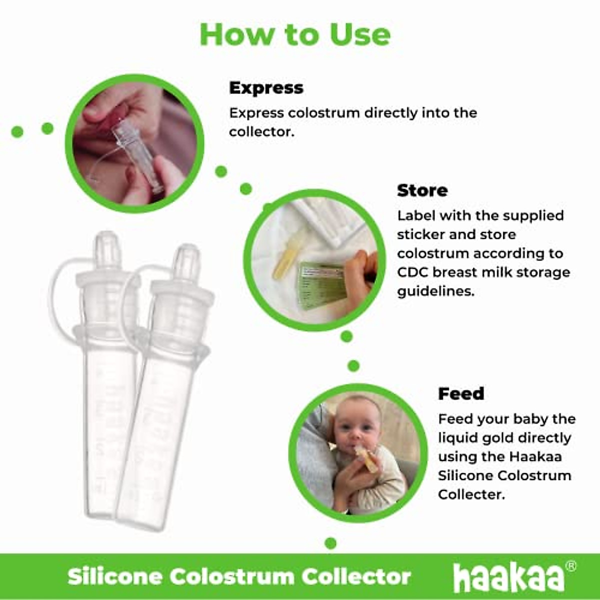 Haakaa Silicone Colostrum Collector Set with Clear PP Storage Case 4 ml, 6 PK, Pre-Sterilized