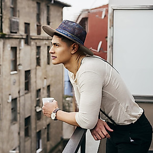 Vintage Wide Brim Distressed Beach Hat Fedoras Hat Classic Rancher for Men Women Wide Brim Roll with Lightning Logo