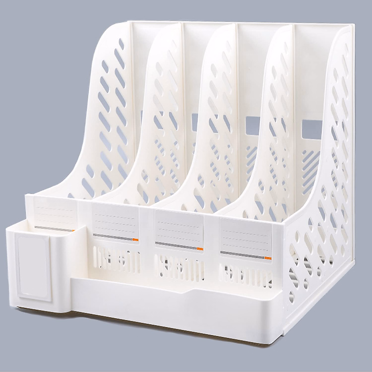 4 Compartments Storage Organiser Box Magazine File Holder, Sturdy Plastic Desk Organizers and Storage File Folder for Office Organization, Binder Organizer with