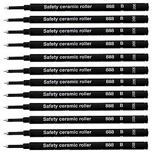 12 Pack - Schmidt 888 (888B) Ceramic Tip Rollerball Refills - Black Broad Point