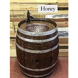 Wine Barrel Copper Sink Vanity with Hidden Hinged Door and Antique Waterfall Faucet