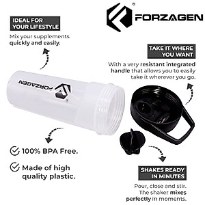 Forzagen Shaker Bottle 20 oz - Protein Shaker Bottle for Pre & Post workout drinks - Classic Protein Mixer Shaker Bottle (White)