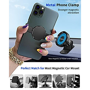 CHEEDAY Metal Phone Clamp for Magnetic Car Mount, [Clip & Remove at Anytime] Durable Metal Phone Clip for Most Magnet Phone Holder Compatible with iPhone 12 13 14 Pro Max, Samsung and More, Black
