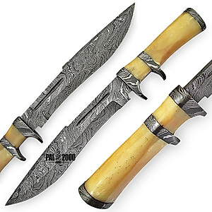 PAL 2000 KNIVES HUN-9969 Handmade Damascus Steel Fixed Blade Hunting 13 Inch Knife Camel Bone Handle