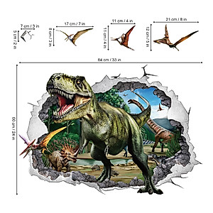 wondever 3D Large Dinosaur Wall Stickers Dino Crack Hole Dinosaur Animal Peel and Stick Wall Art Decals for Boys Room Baby Nursery Kids Bedroom