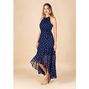 Rhysley Trendy Blue Halter Maxi Dress: Sleeveless Georgette Lurex for Wedding & Summer Parties