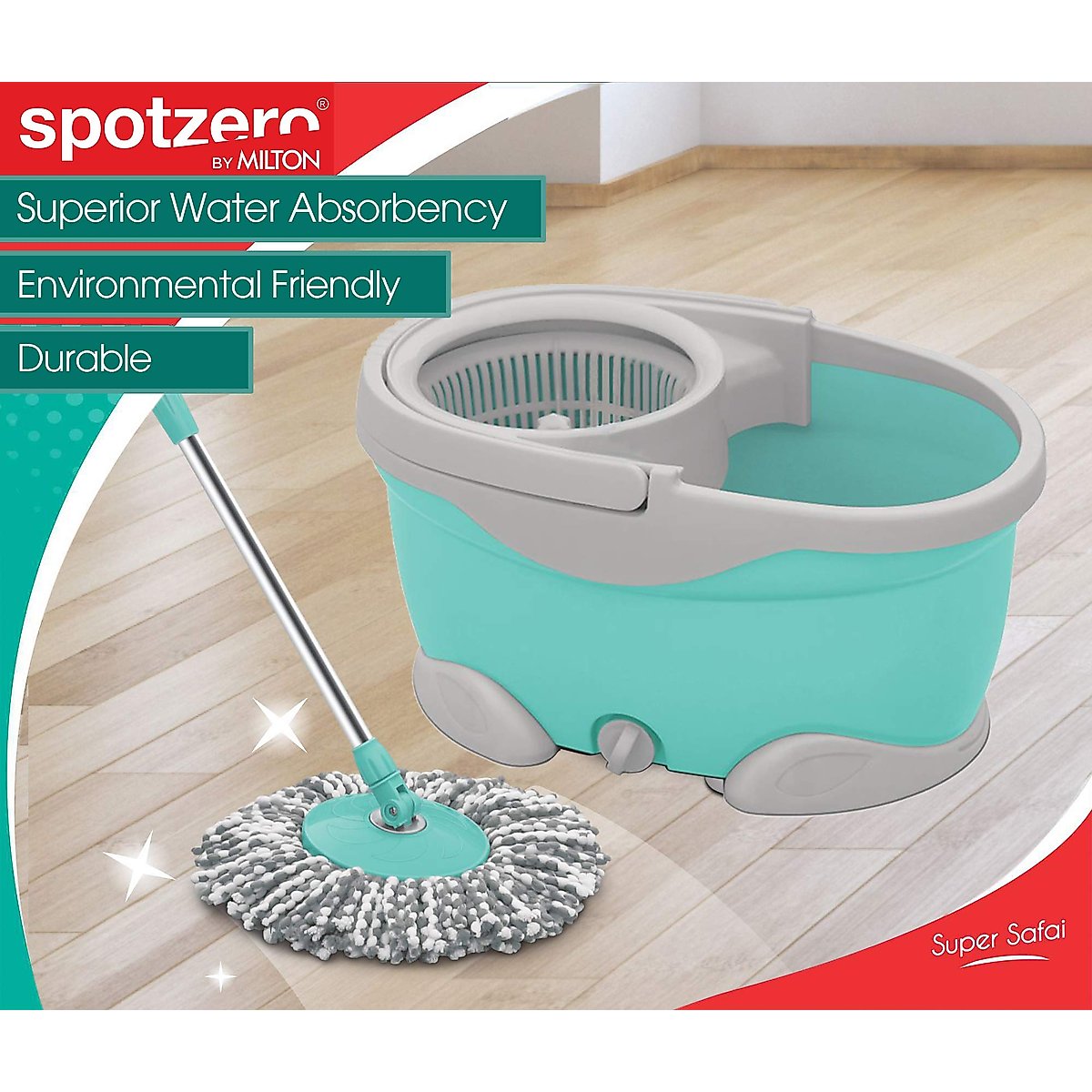 Spotzero Mop and Bucket with Wringer Set for Floor Cleaning with Wheels, 2 Microfiber Refills included, Extendable Handle, 360 Spinning System, (trapeadores con cubeta giratoria 360) Maxx Spin Mop