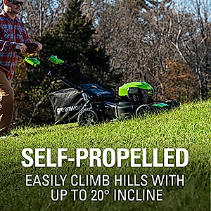 Greenworks 40V 21-Inch Self-Propelled Mower/Axial Blower Combo Kit, 5Ah USB Battery and Charger Included, CK40L510