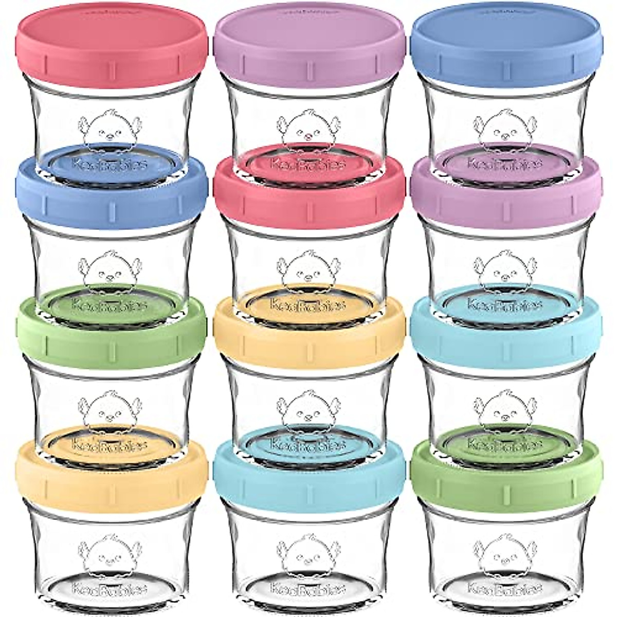 KeaBabies 12-Pack Glass Baby Food Containers - 4 oz Leak-Proof, Microwavable Baby Food Storage Containers, Baby Food Freezer Tray, Puree Glass Baby Food Jars, Baby Bullet Jars with Lids (Nord)