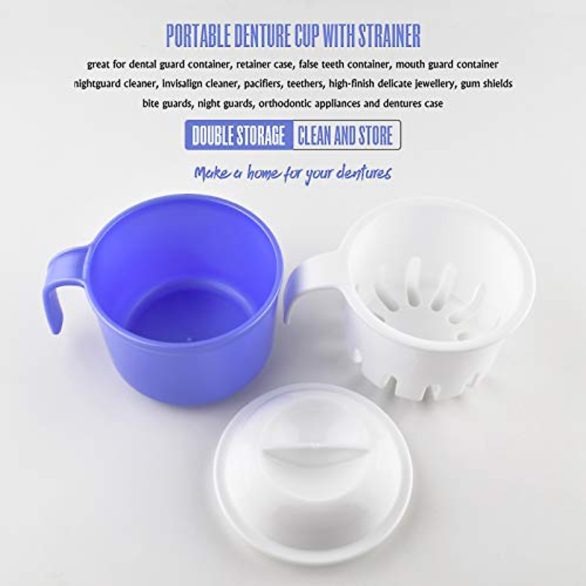 Large Denture Baths Cup, False Teeth Bath Cup with Strainer and Lid for Soaking Dentures or Storing Pacifier, Capacity 10.6 Oz