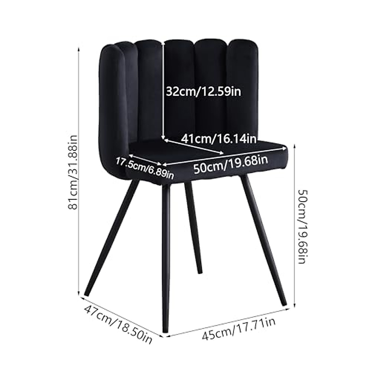 TUKAILAi Cute Petal Dining Chair, Modern Velvet Accent Chair with Shell Shaped Backrest, Thick Padded Seat and Black Metal Legs, Leisure Tub Chair for Kitchen Bedroom Living Room (Black)