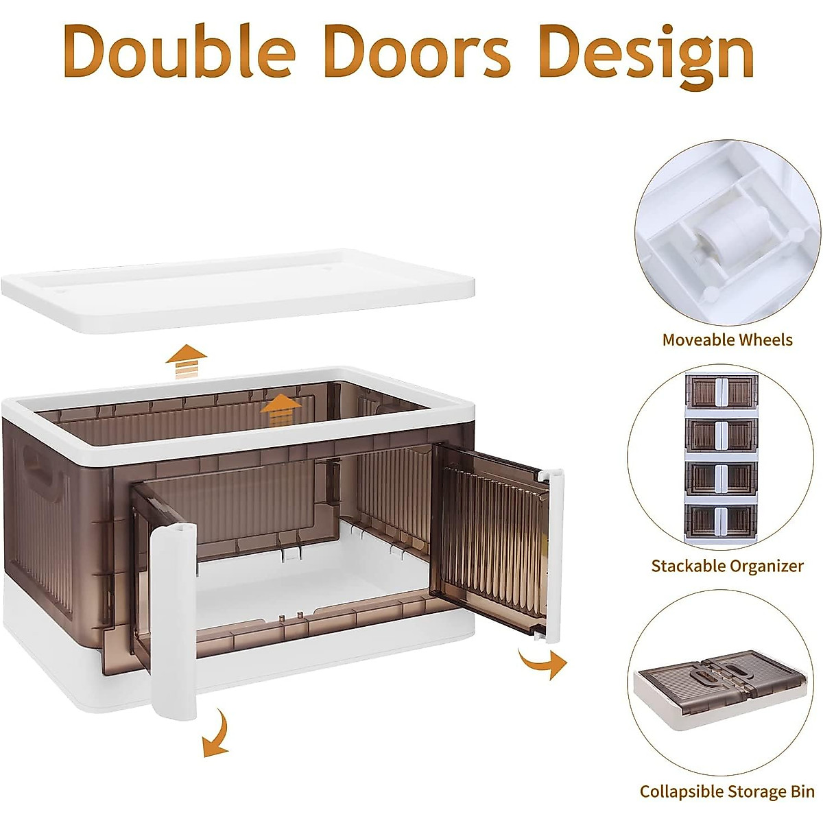 Closet Organizers and Storage 8.5 Gal, Storage Bins with Lids 4 Pack, Stackable Collapsible Storage Bins, Storage Cabinet with Wheels, Plastic Foldable Folding Box for Home, Dorm Room Essentials