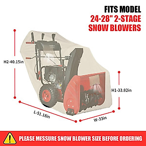 Heavy Duty 600D Oxford Fabric Snow Blower Cover - All Weather Premium Waterproof Dustproof UV Protection - Fit Most Electric Two-Stage Snow Blowers (51.2" L x 33.1" W x 40.2" H)