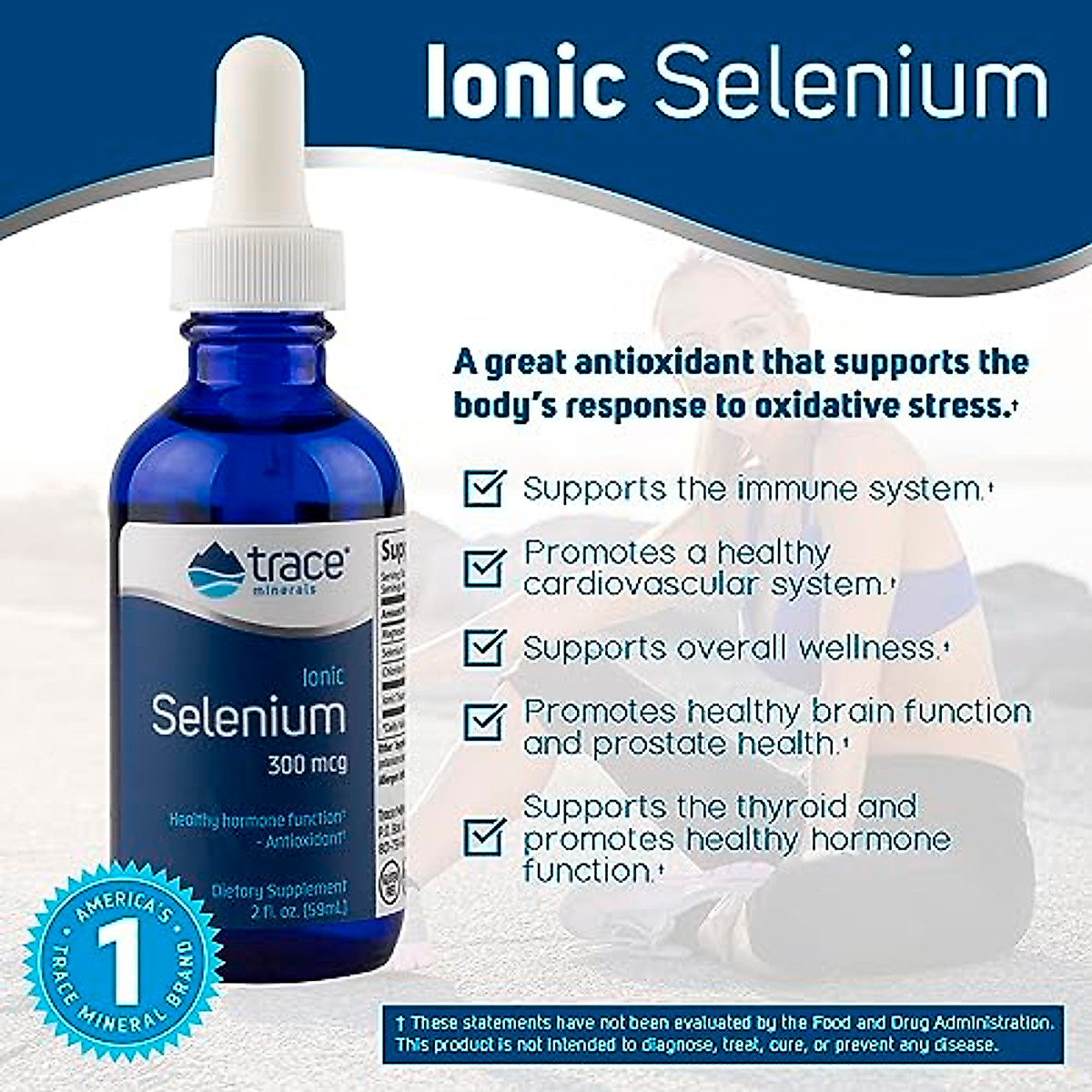 Trace Minerals | Liquid Ionic Selenium 300 mcg Dietary Supplement | Antioxidant, Supports Immunity, Thyroid Health | Vegan, Gluten Free, Non-GMO | 2 fl oz (2 Pack), 96 Servings